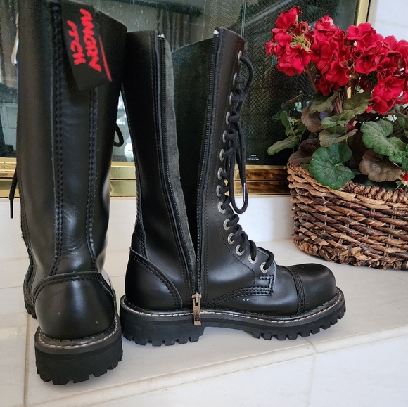 Angry Itch | Shoes | Angry Itch Lacezip Up Leather Black Combat Boots ...